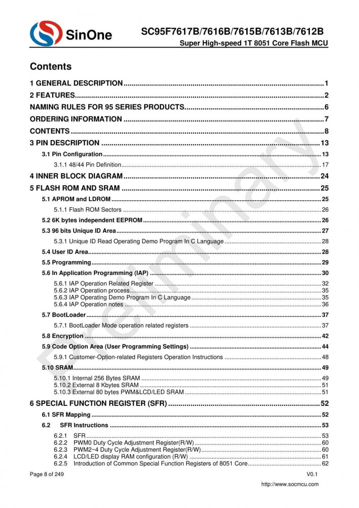 SC95F761XB technical document page 8