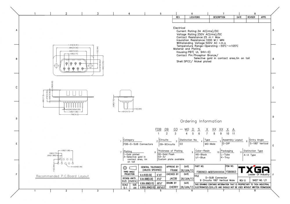FDB0903-M0DS100U1KF technical drawing page 1