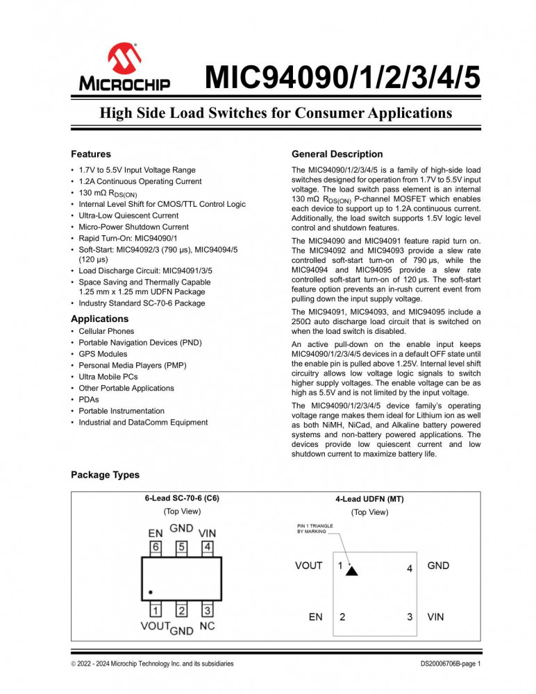 MIC94091 datasheet preview, page 1