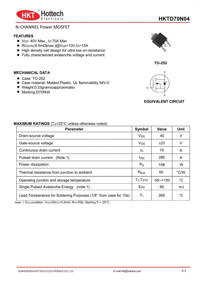 HKTD70N04 datasheet page 1