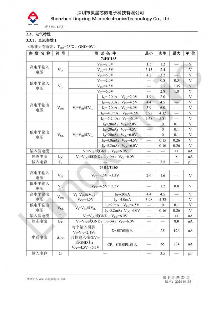 74HC165D datasheet page 9