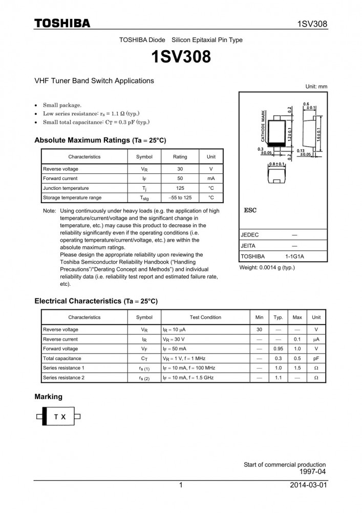 1SV308,L3F datasheet page 1