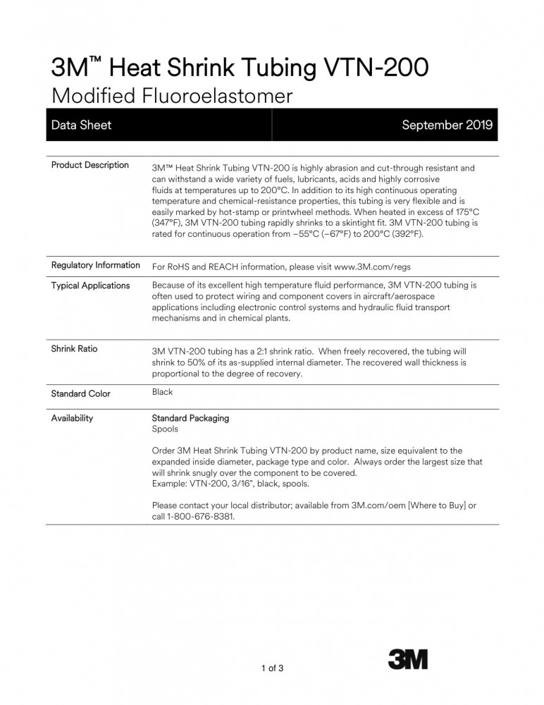 3M VTN-200 data sheet page 1