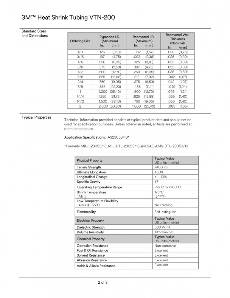 3M VTN-200 data sheet page 2
