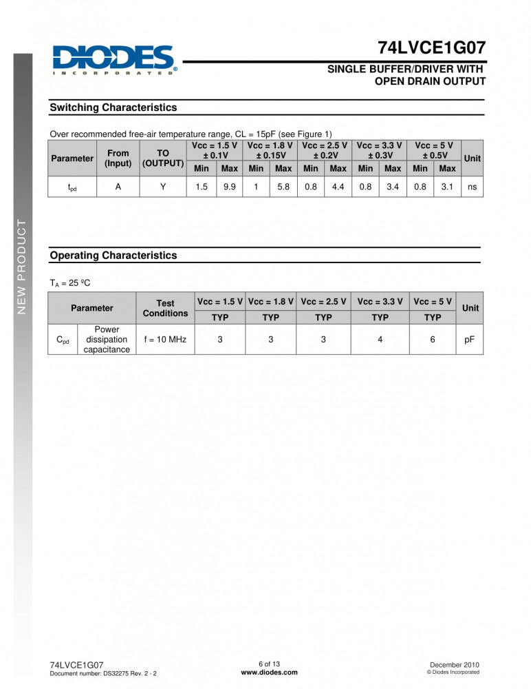 74LVCE1G07FZ4-7 datasheet page 6