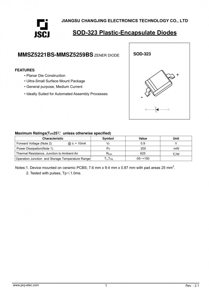 MMSZ5225BS datasheet page 1