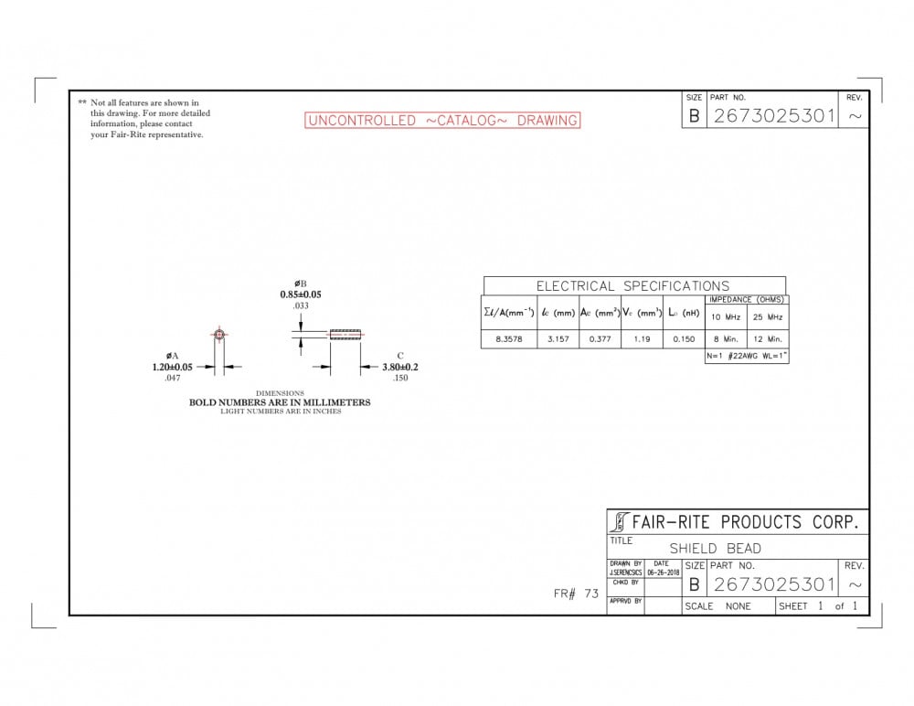 Fair-Rite 2673025301 technical document preview