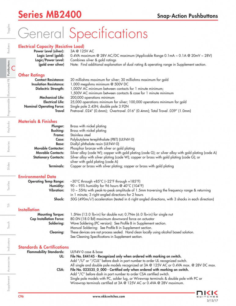 NKK Switches MB series technical document page 1