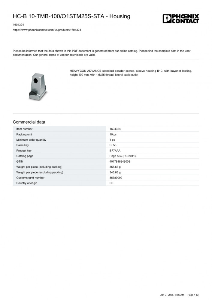 Phoenix Contact 1604324 technical document page 1