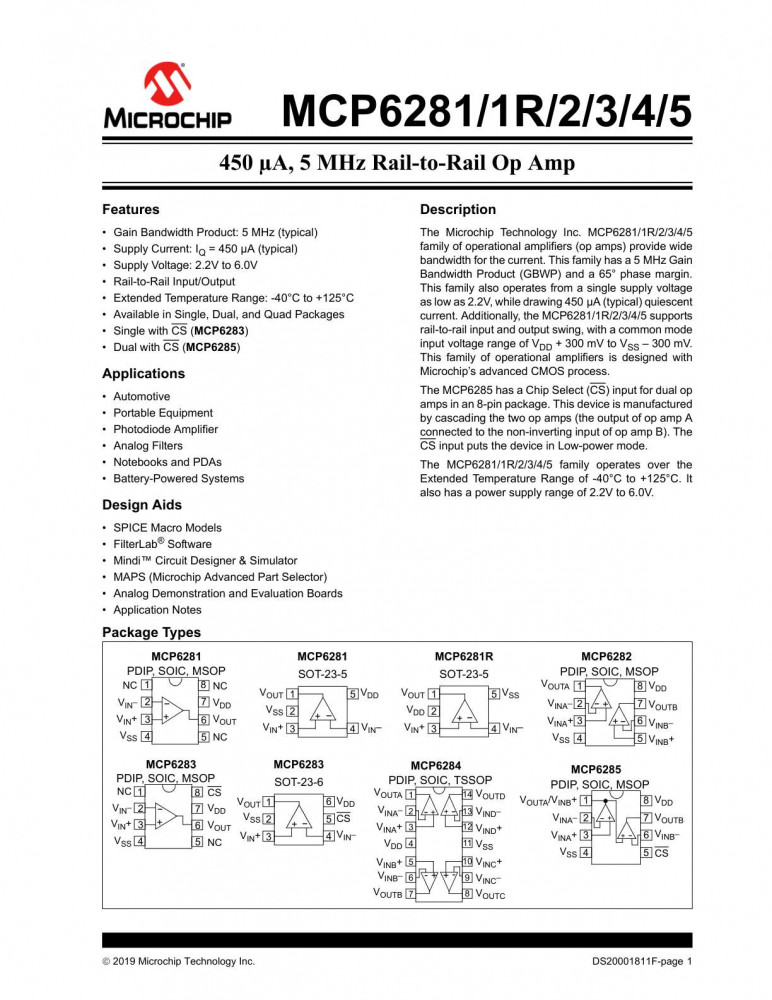 MCP6285 datasheet page 1