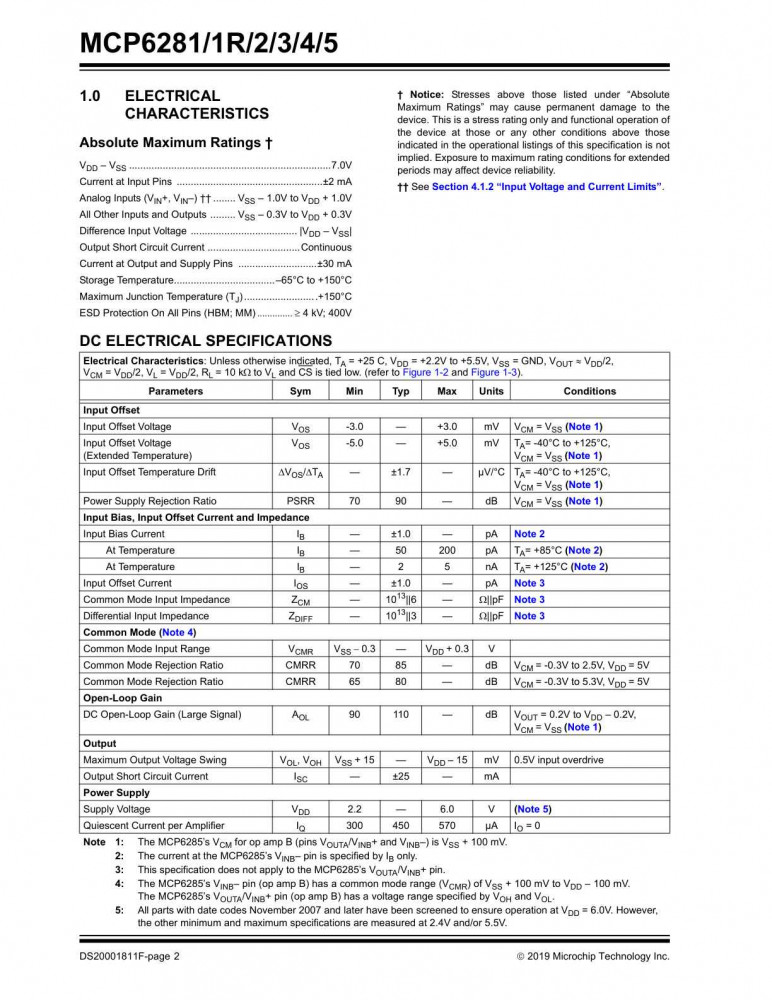 MCP6285 datasheet page 2