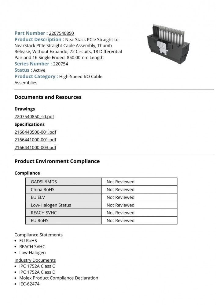 MOLEX 2207540850 technical document page 1