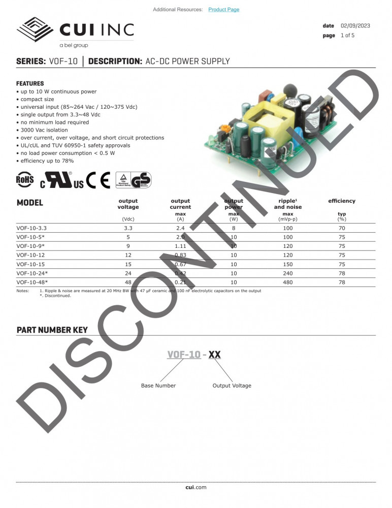 VOF-10-24 datasheet page 1