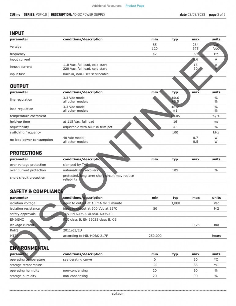 VOF-10-24 datasheet page 2