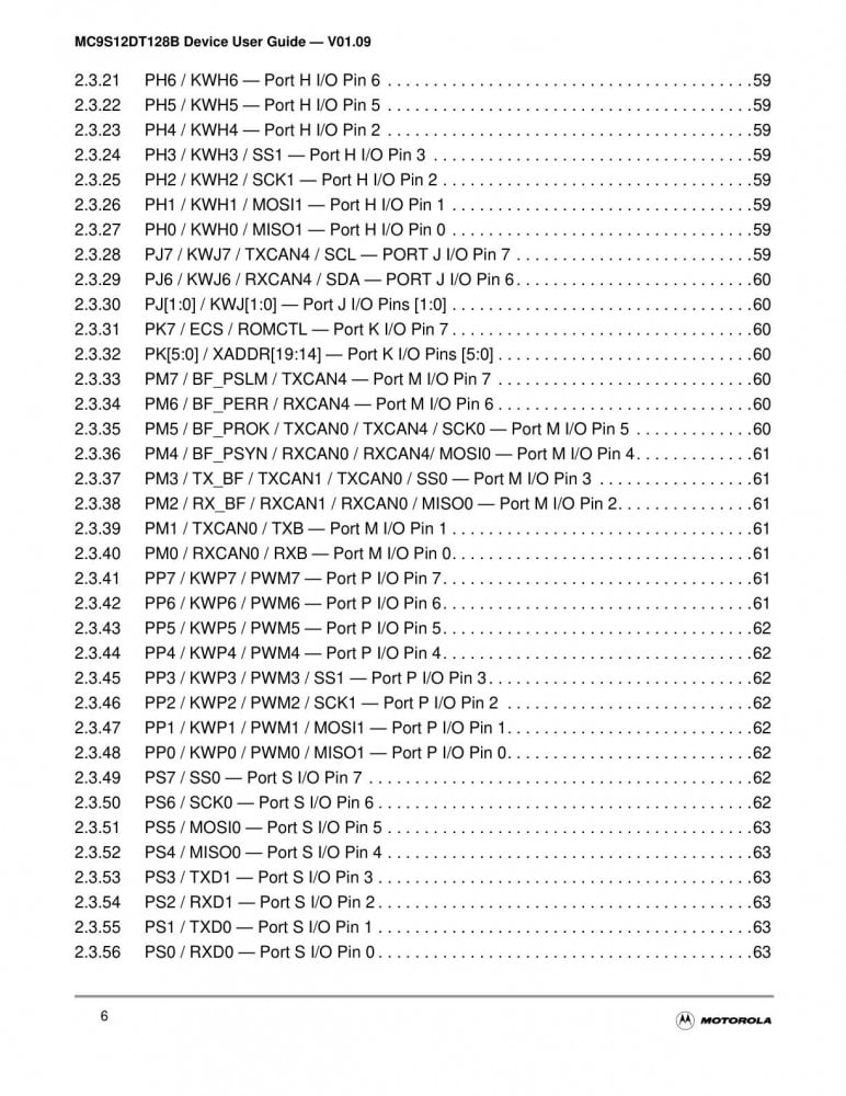 MC9S12 family device guide page 6