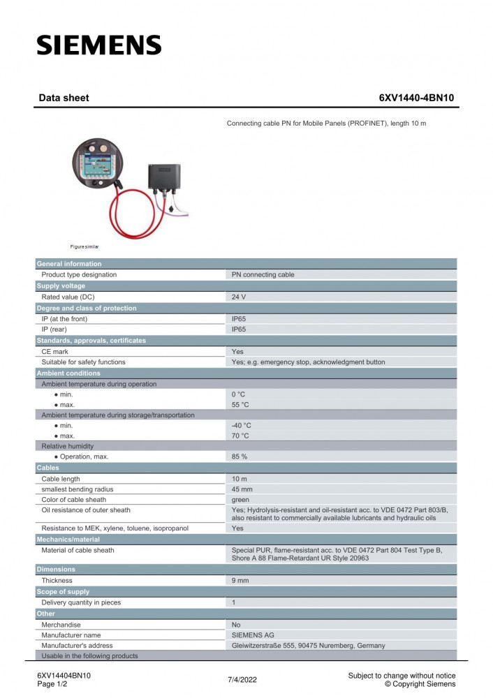 6XV14404BN10 datasheet page 1