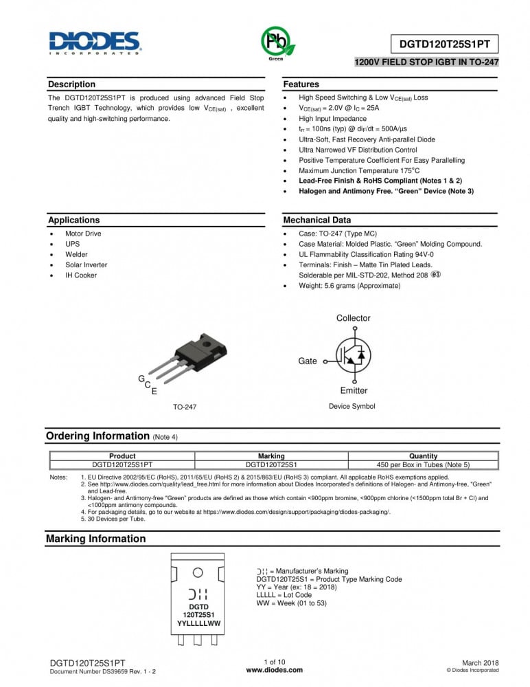 DGTD120T25S1PT datasheet page 1