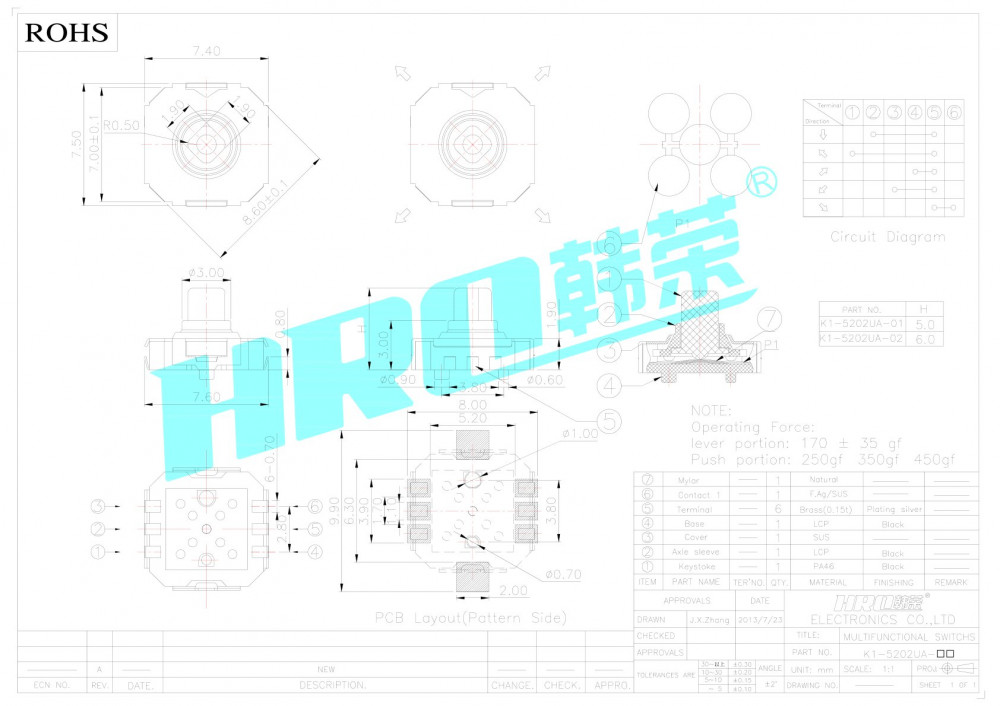 K1-5202UA-01 technical drawing and contact information