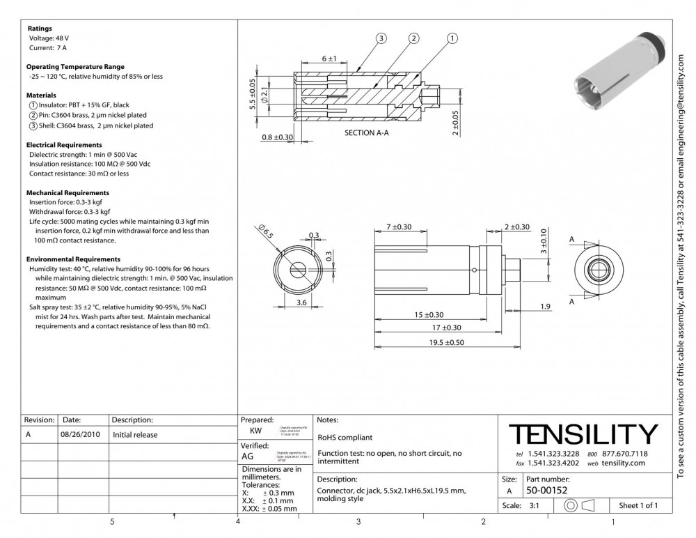 Tensility International 50-00152 product drawing and specification sheet