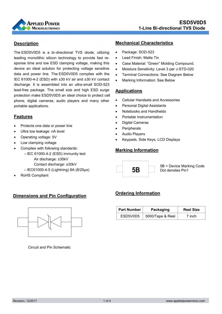 ESD5V0D5 datasheet page 1