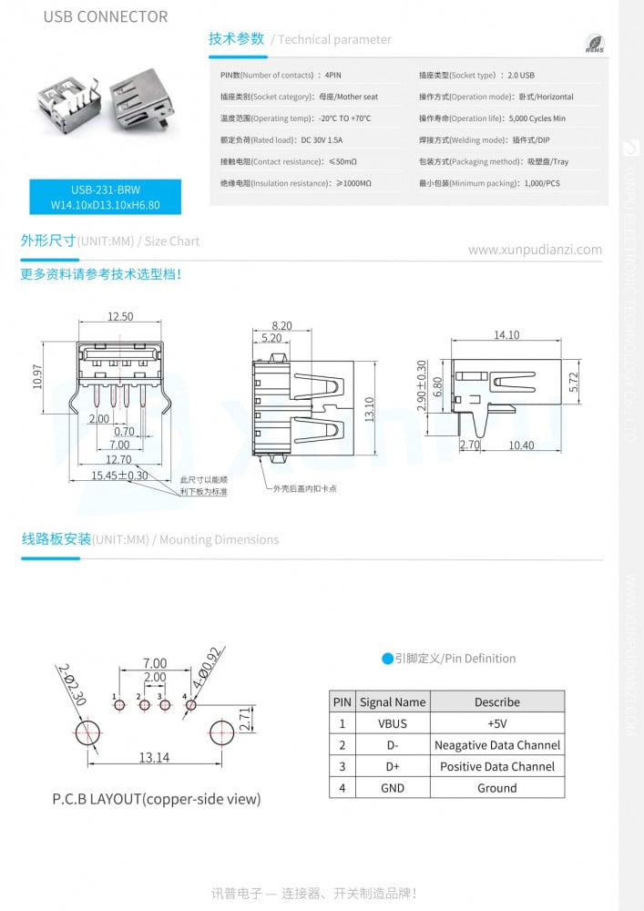 USB-231-BRW technical document page 1