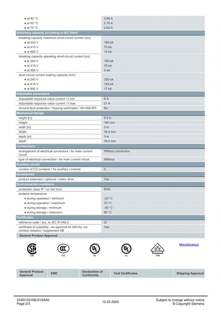 3VA5103-1MU31-0AA0 technical document page 2