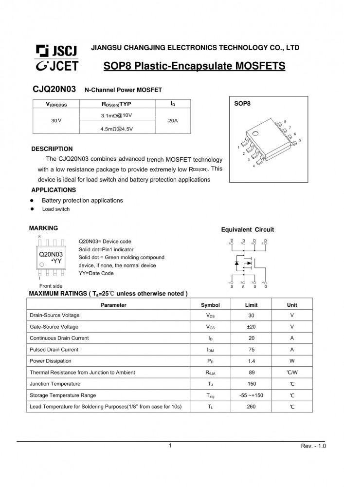 CJQ20N03 datasheet page 1