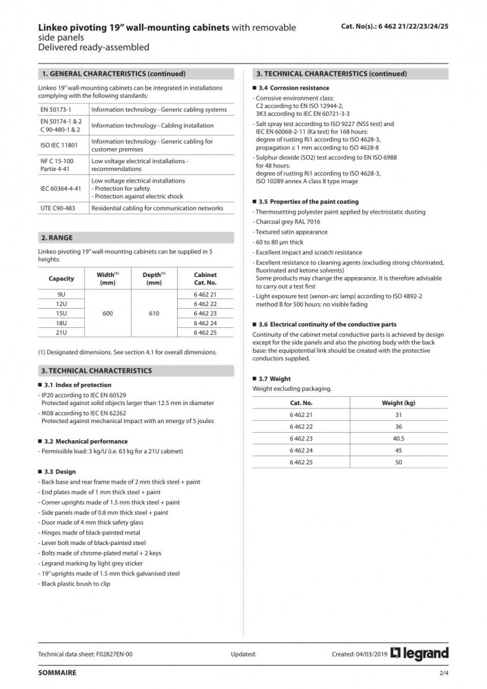 Legrand Linkeo wall-mounting cabinet technical document, page 2