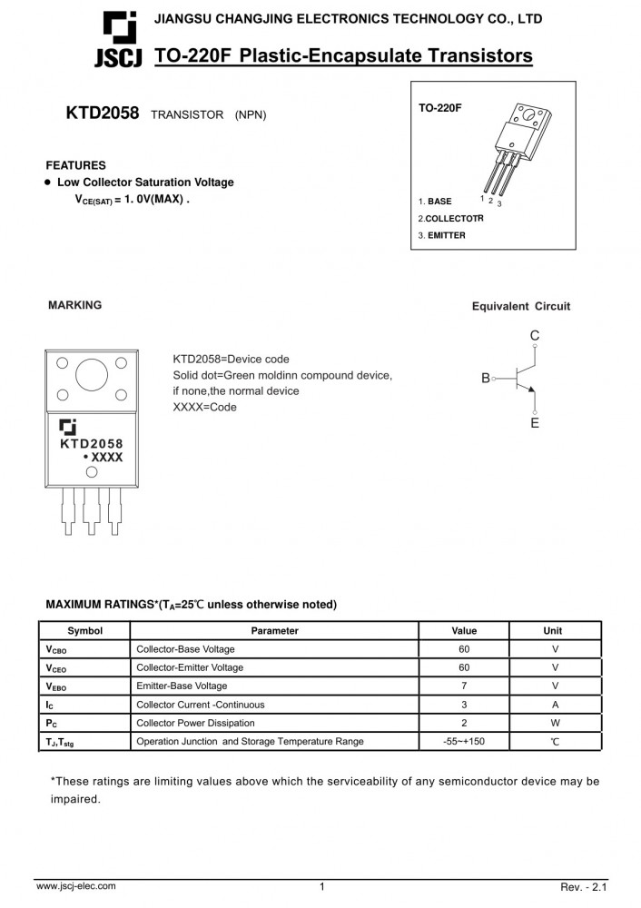 KTD2058 datasheet page 1