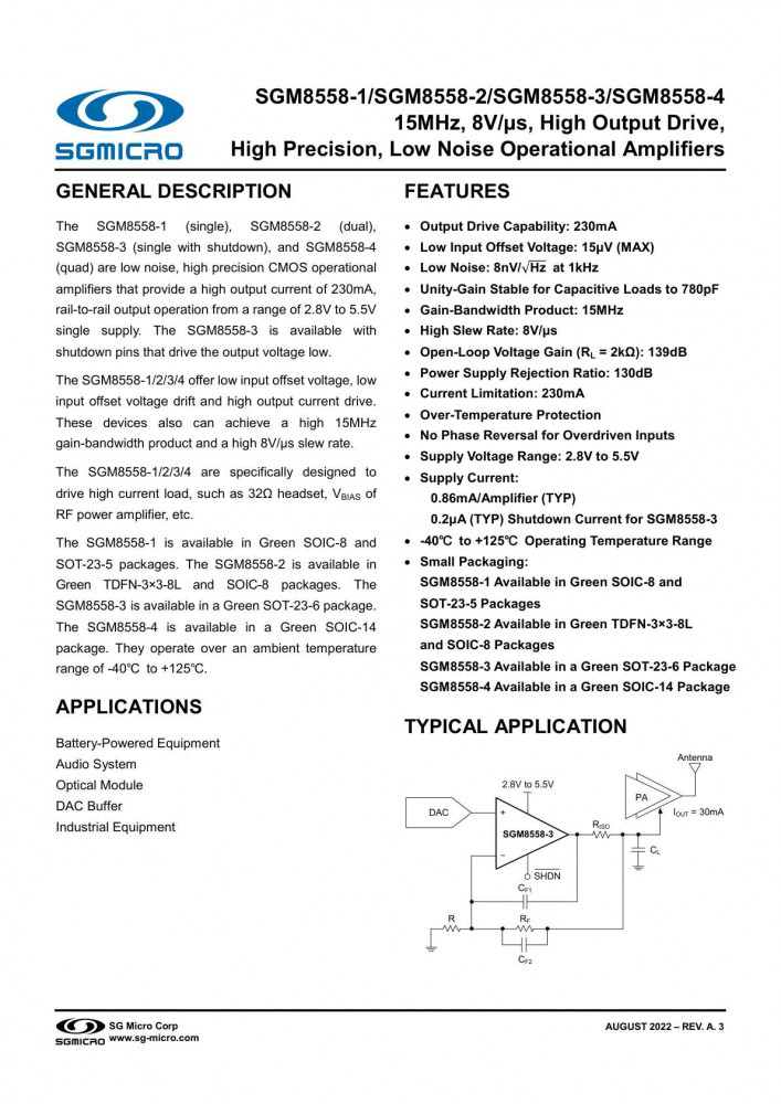SGM8558 datasheet page 1