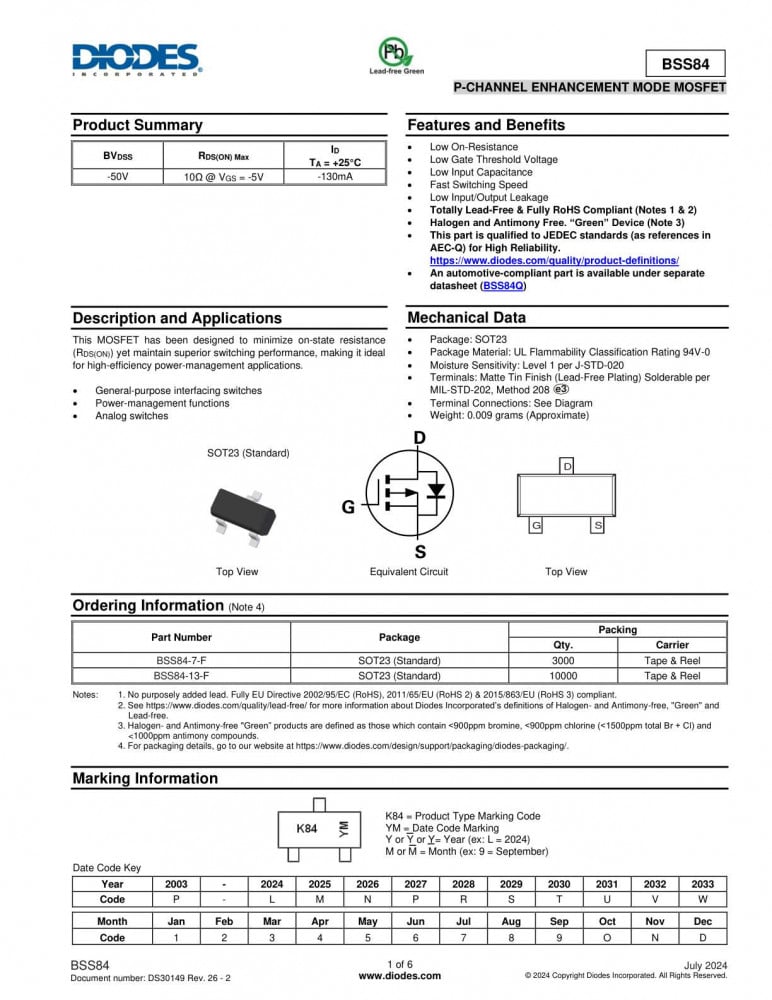 BSS84-7-F datasheet page 1