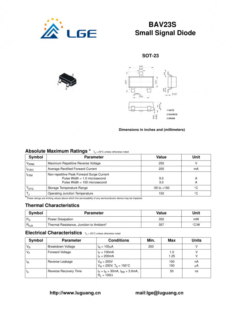 LGE BAV23S datasheet page 1