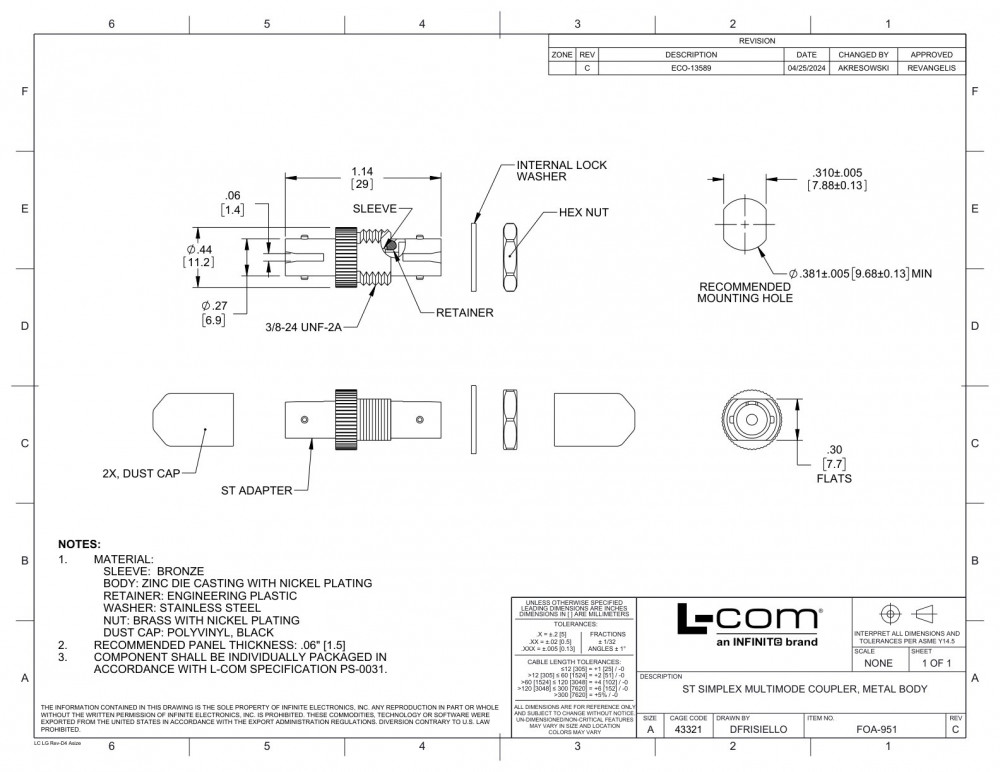 L-com FOA-951 technical drawing