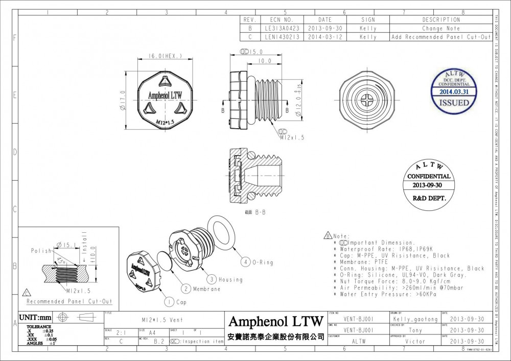 Amphenol VENT-BJ001 technical drawing preview