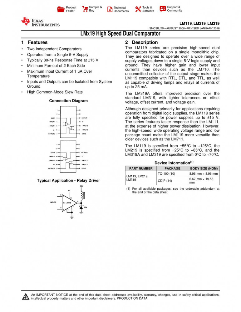 LM119W/883B datasheet page 1