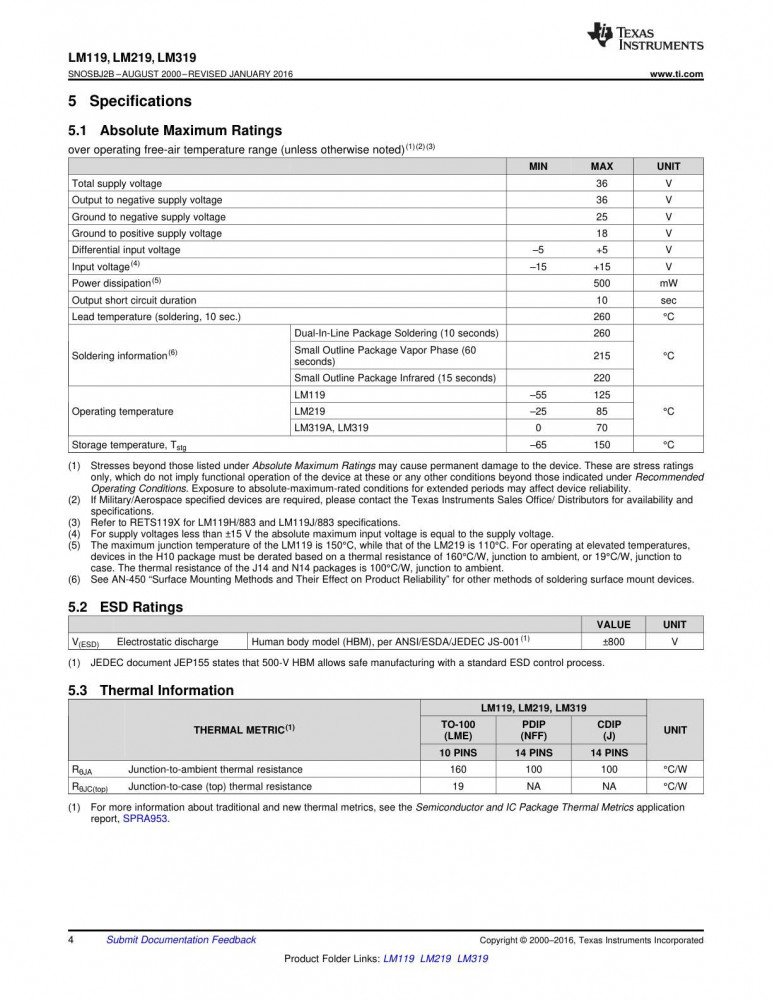 LM119W/883B datasheet page 4