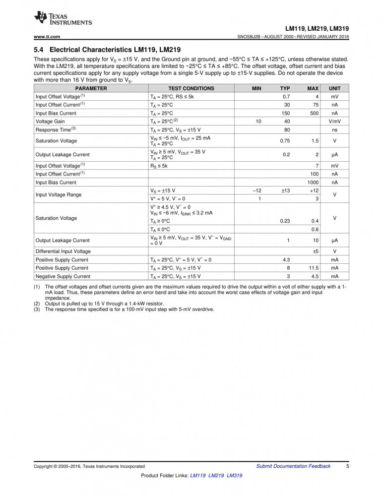 LM119W/883B datasheet page 5