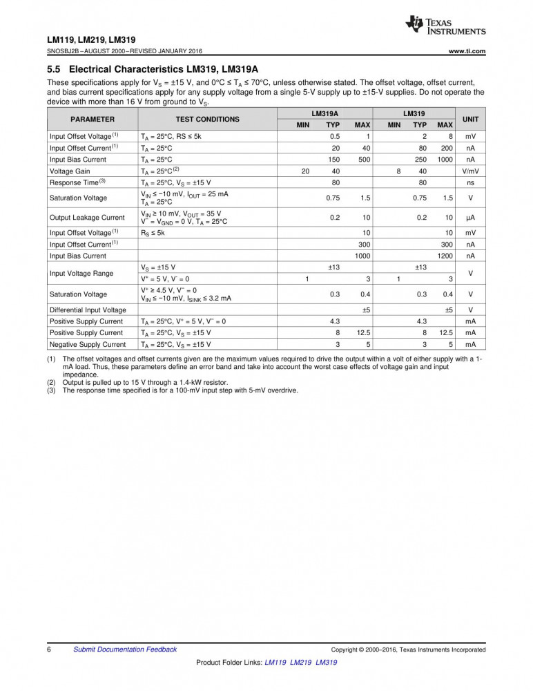 LM119W/883B datasheet page 6