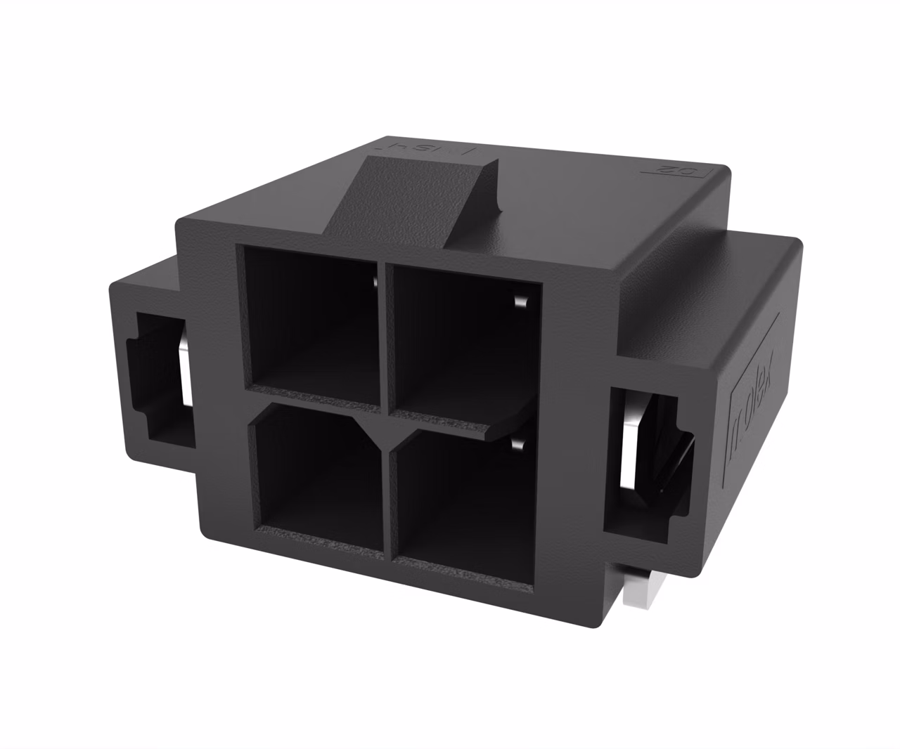 Mini-Fit Max Right Angle Header, Dual Row, Surface Mount, 4 Circuits, Matte Tin (Sn) Plating, Black, Glow-Wire Capable, Tape and Reel for sale