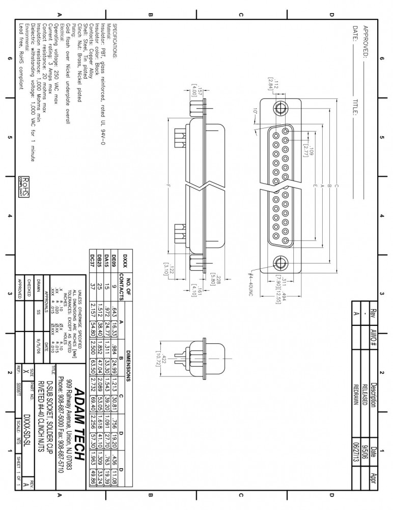 DA15-SD-SL technical document page