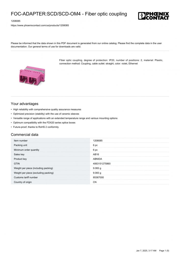 Phoenix Contact 1208085 document page 1
