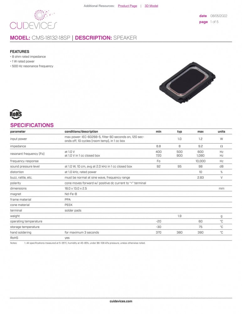 CMS-18132-18SP datasheet page 1