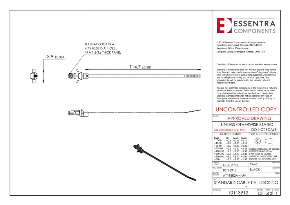 Essentra WIT-18R2A-4-UV approved drawing page 1