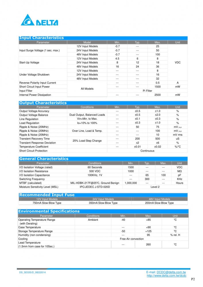 DELTA SE03D2405A datasheet page 2