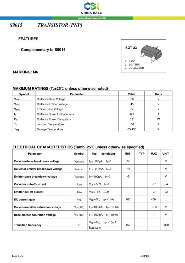 CBI S9015 datasheet page 1