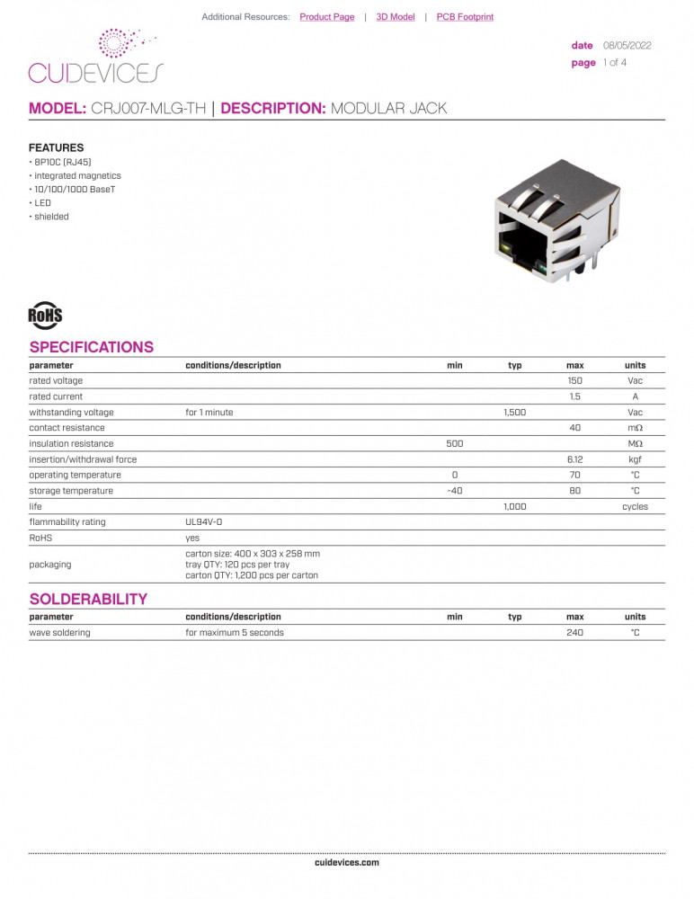 CRJ007-MLG-TH datasheet page 1