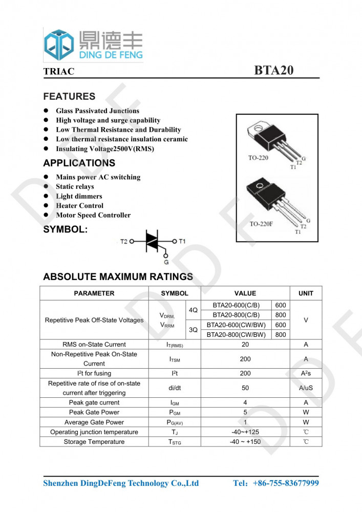 BTA20-800CW datasheet page 1