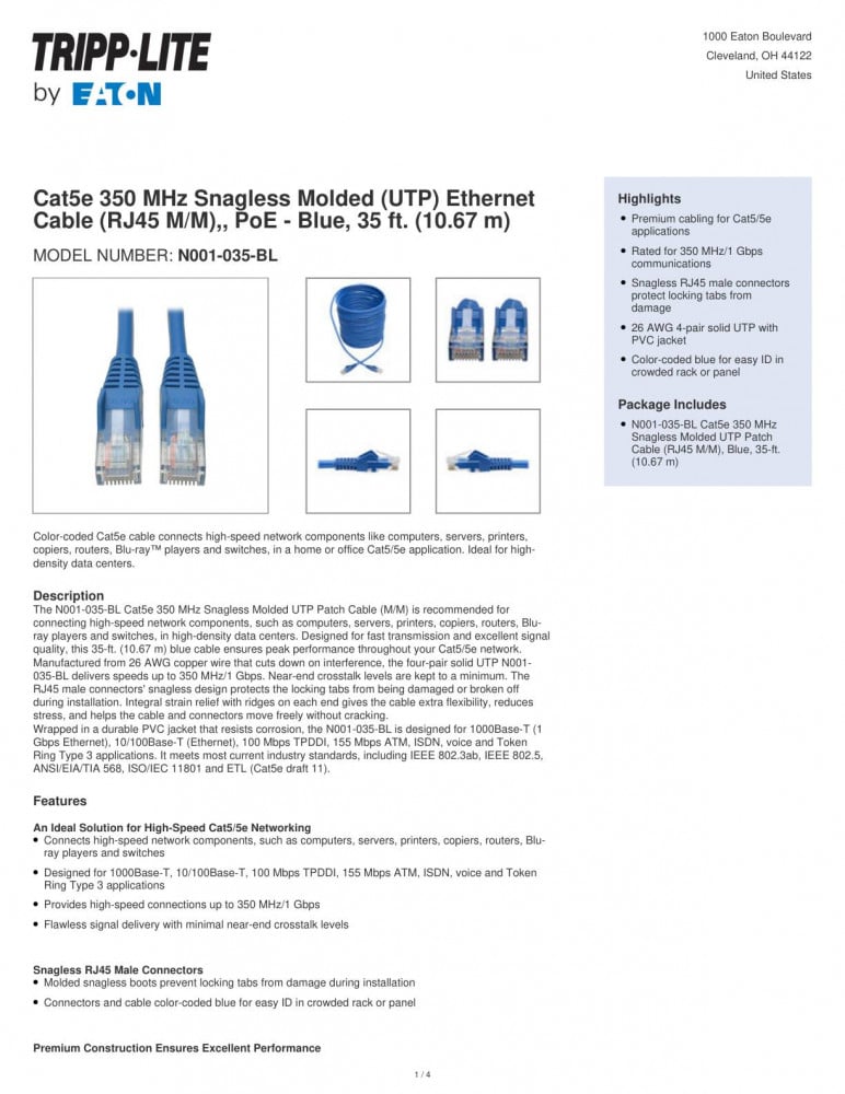 N001-035-BL technical document page 1