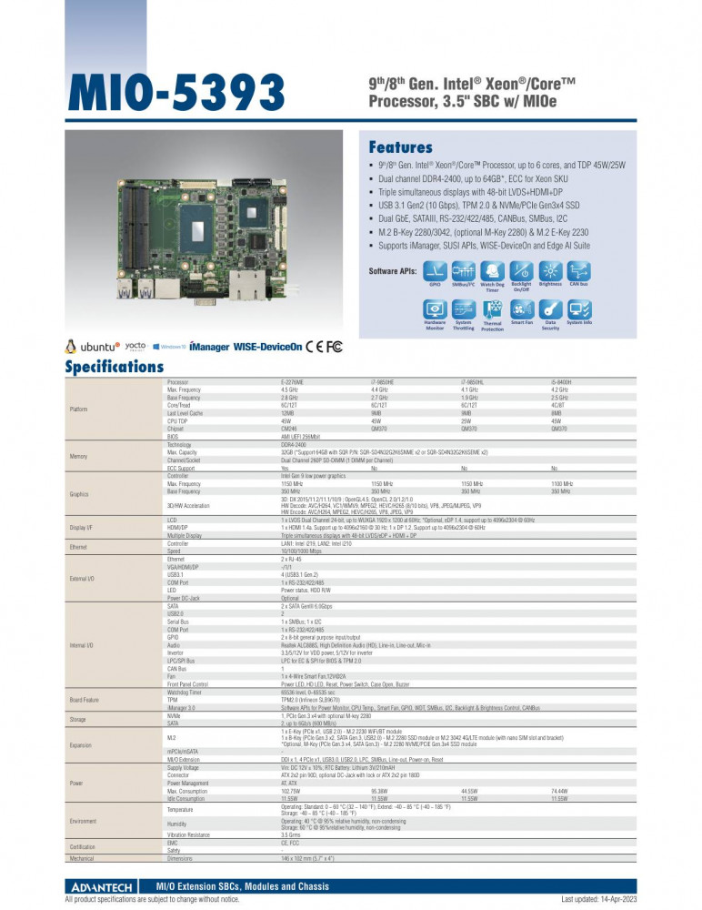 MIO-5393RE6C-U8A2 technical document page 1