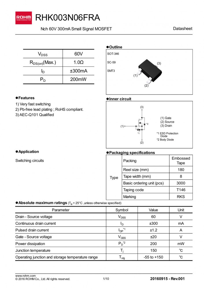 RHK003N06T146 datasheet page 1